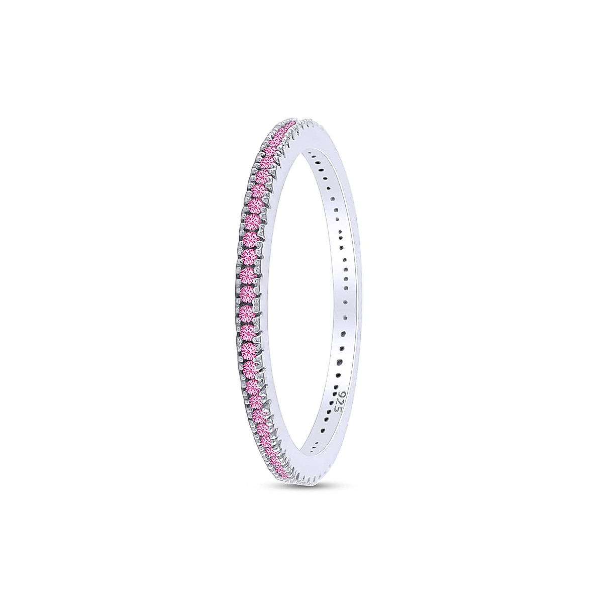 Jewel Zone US Round Cut Simulated Tourmaline Eternity Stackable Wedding Ring in 925 Sterling Silver (1/5 Cttw)