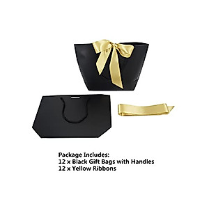 HUAPRINT Gift Bags with Handles,Party Favor Bags with Bow Ribbon,12Pcs Black Paper Bags for Birthday Wedding Bridesmaid Present Celebration Holiday