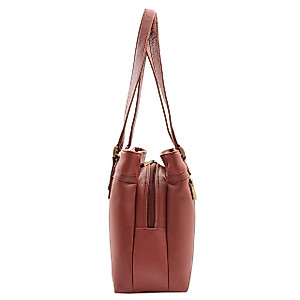 A1 FASHION GOODS Womens Leather Shoulder Bag Multi Zip Pockets Casual Handbag Polly (Brown)