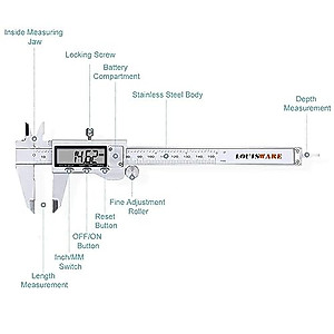 Electronic Digital Vernier Caliper, LOUISWARE Stainless Steel Caliper 150mm/0-6 inch Measuring Tools with Extra-Large LCD Screen, inch/Metric Conversion