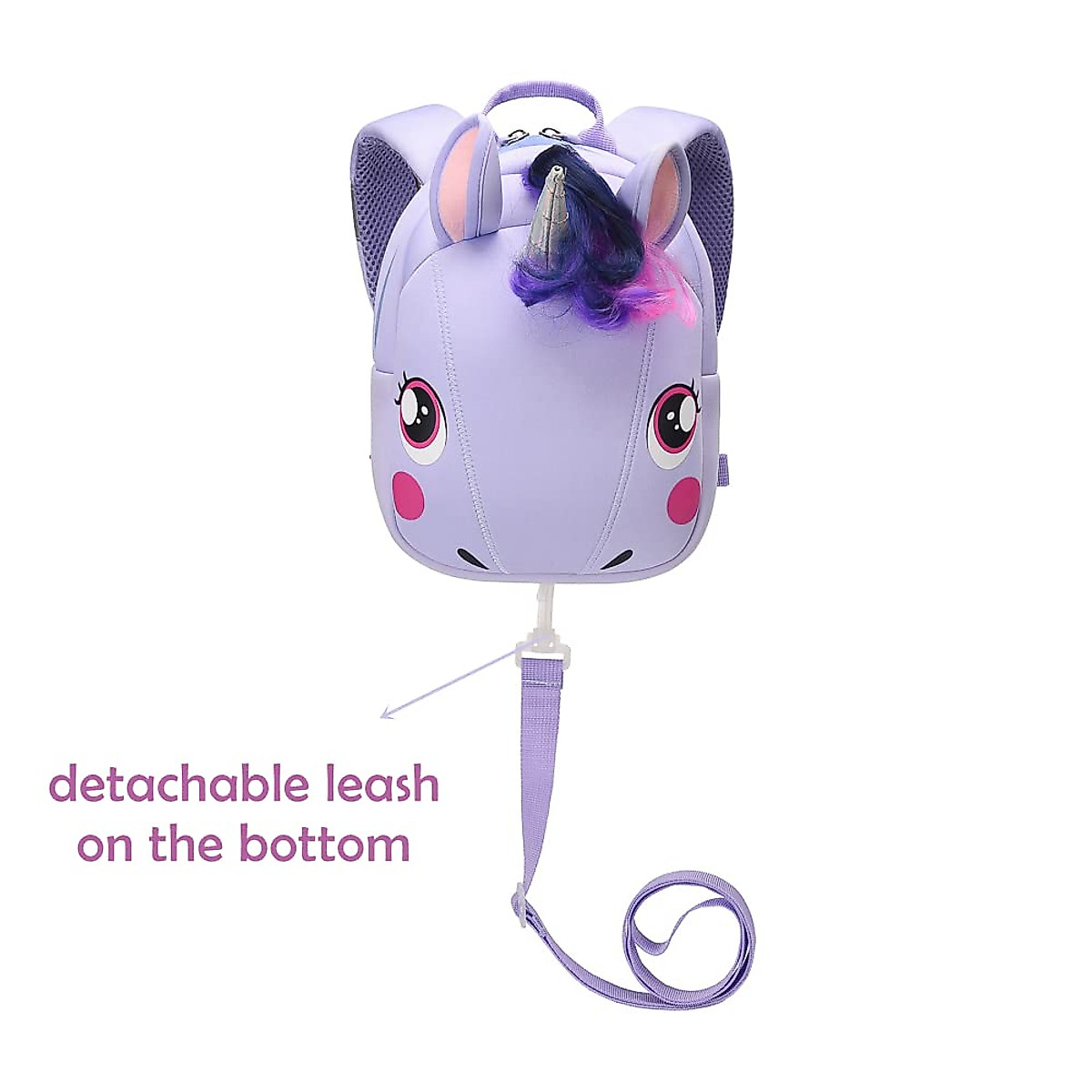 Unicorn Backpack with leash for Girls Kids Backpack Plush Unicorn Toy Bookbag (Purple)