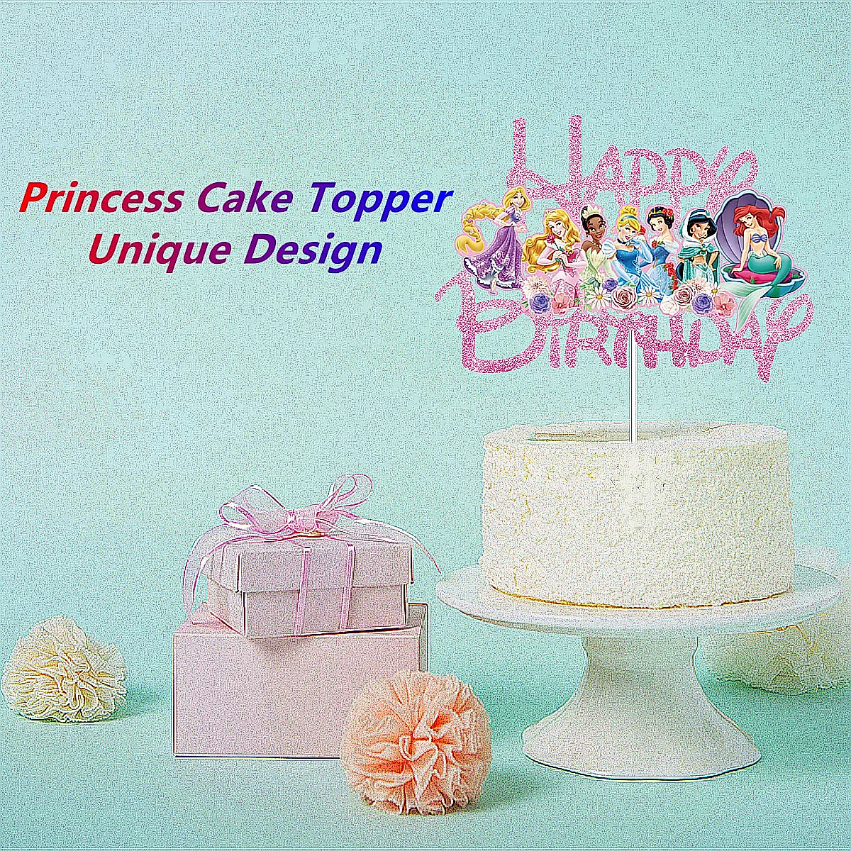 Princess Birthday Party Supplies, Princess Cake Toppers For Girls, Pink Glitter Princess Cake Decorations Castle Party Decorations Theme Birthday Party Suppliers for Princess Party Supplies Décor