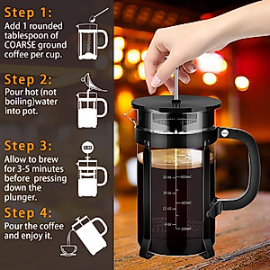 YMMIND French Press Coffee Maker 34oz 304 Stainless Steel Coffee Press,with 4 Filters System, Heat Resistant Thickness Borosilicate French Press Glass, BPA-Free Brewed Tea Pot Coffee Plunger