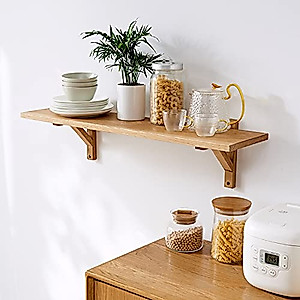 TRWISWDC Floating Shelves Oak 24 inches Natural Wood Wall Shelf Wall Mounted Rustic Floating Shelf with Brackets for Bedroom Living Room Bathroom Kitchen Office Wall Storage Shelf