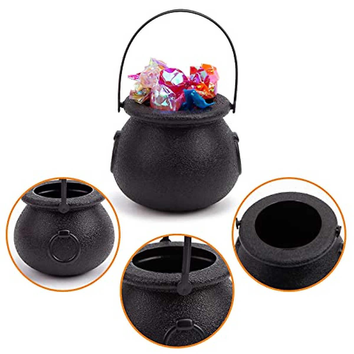 FUTUREPLUSX 12 PCS Black Cauldron Kettles, Plastic Witch Cauldron Candy Serving Bowls Mini Black Buckets for St.Patrick's Day Halloween Wizard Theme Party Favor Decor