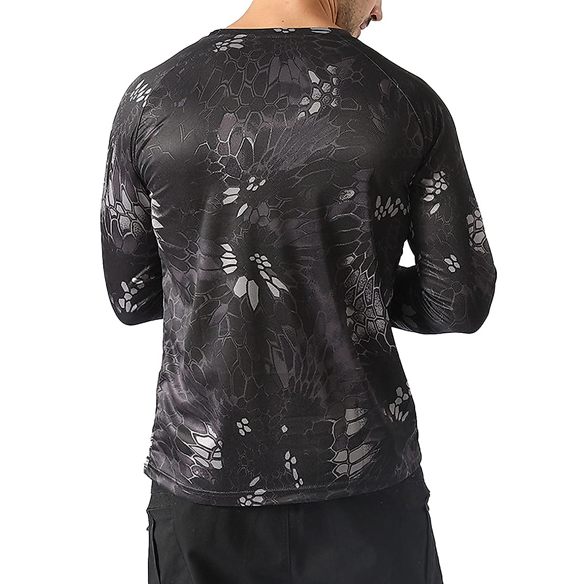 Bethspec Moisture Wicking Long Sleeve T-Shirt for Men UV Sun Protection Athletic Shirts Hiking Cycling Running (2XL, Python Black)