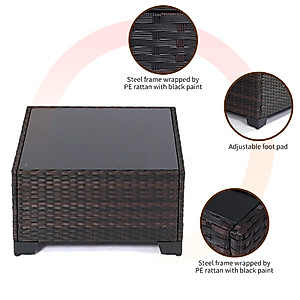 LEVELEVE 7 Pieces Outdoor Patio Furniture Sets,Rattan Conversation Sectional Set,Manual Weaving Wicker Patio Sofa with Tea Table