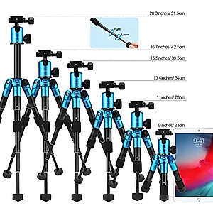 Tabletop Tripod, 20 inch Portable Desktop Mini Tripod for Camera with 360 Degree Ball Head, Aluminum Small Travel Tripod, Compatible with DSLR Camera/Video Camcorder/Cell Phone/Spotting Scope (Blue)