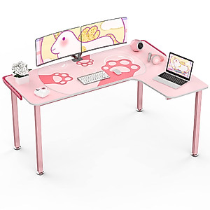 Eureka Ergonomic 61 inch L Shaped Desk, Pink Computer Gaming Desk Office Corner Desk for Home Office Study Writing Table with Mouse Pad, Easy Assembly (Right Side)