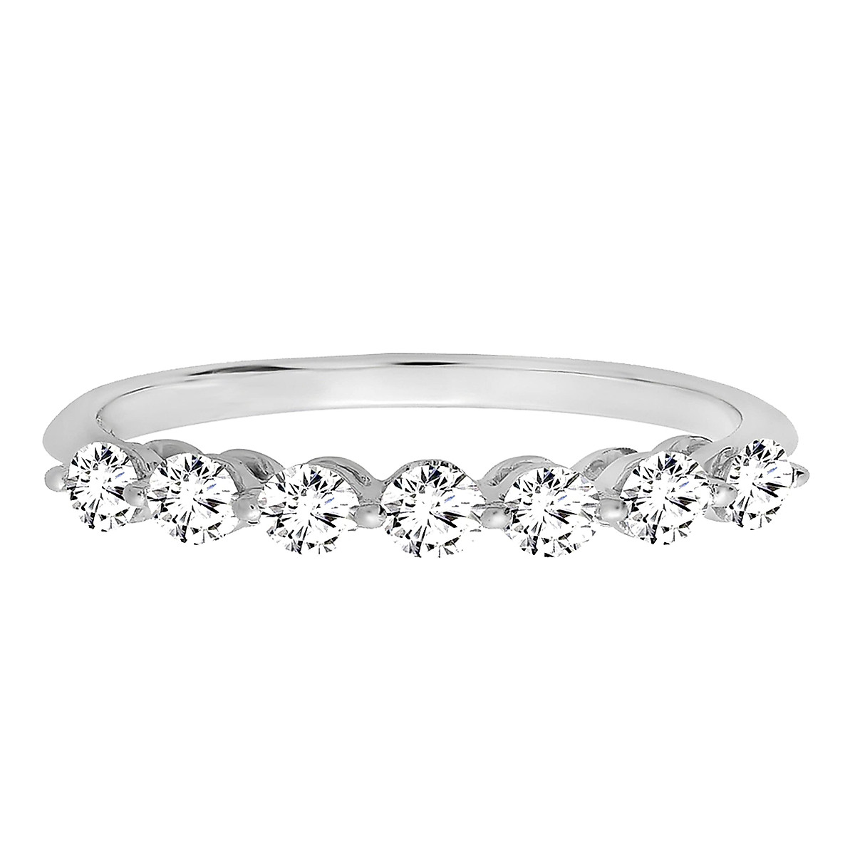 Dazzlingrock Collection 0.50 Carat (ctw) Round White Diamond Ladies Bridal Seven Stones Stackable Anniversary Wedding Band 1/2 CT|10K White Gold|Size 7