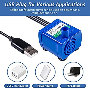 Cat Water Fountain Pump, Pet Fountain Pump Replacement DR-DC160, Automatic Power Off fountain pump of Cat Fountain Water Bowl Inside with LED Light Reminder and 6ft Long Power Cable