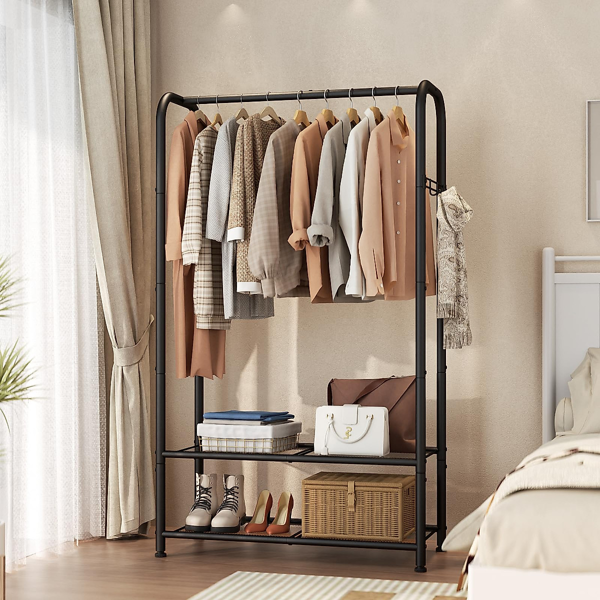 SINGAYE Clothing Racks For Hanging Clothes Rack Portable Closet Garment Coat Rack With Shelves Heavy Duty Hanger Stand Wardrobe Free Standing Closet