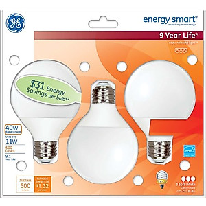 GE Lighting 85392 Energy Smart CFL 11-Watt (40-watt replacement) 500-Lumen G25 Light Bulb with Medium Base, 3-Pack