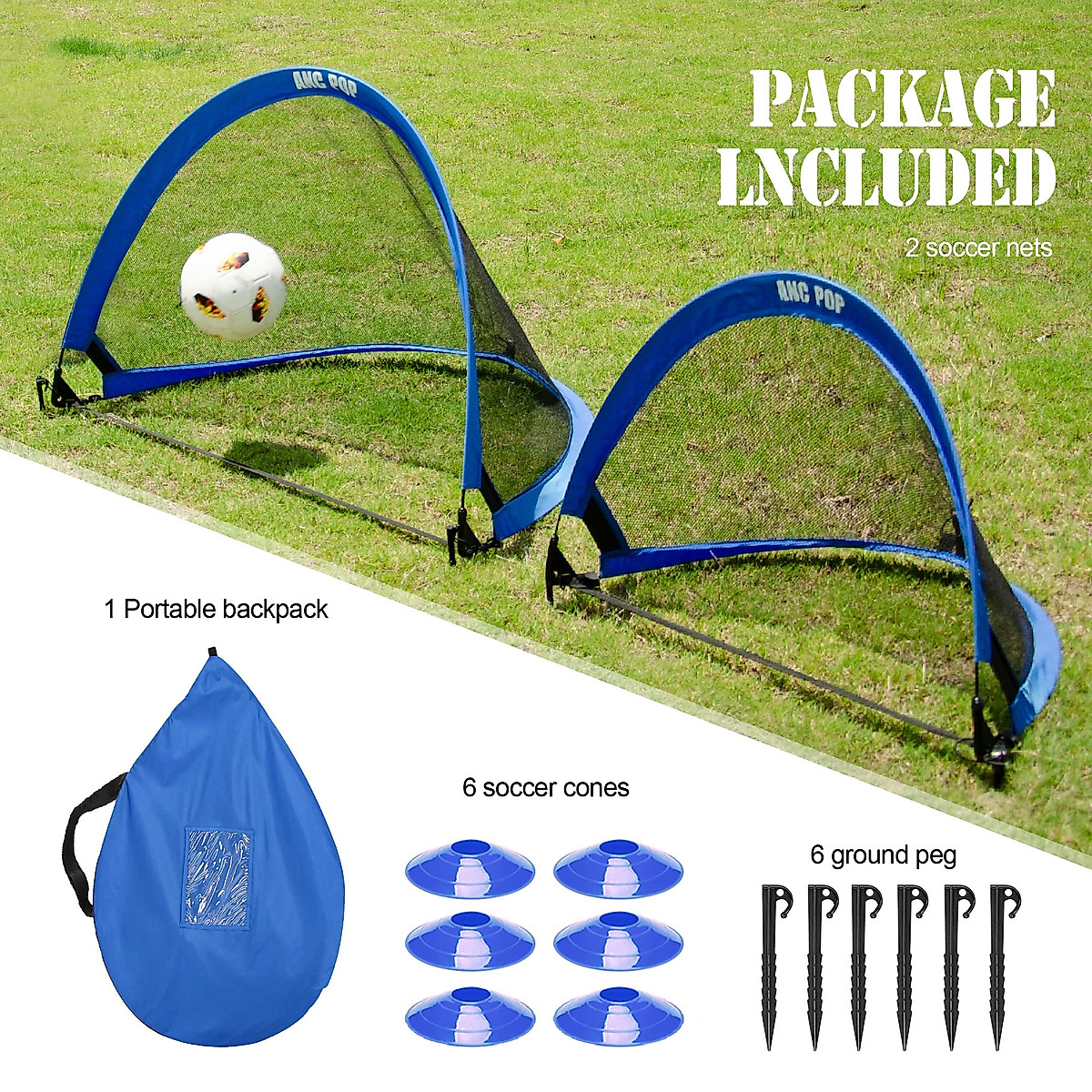 Portable Pop Up Soccer Goal Net Set for Kids or Adaults Trainning and Backyard Playing with Carrying Case, Training Cones and Target