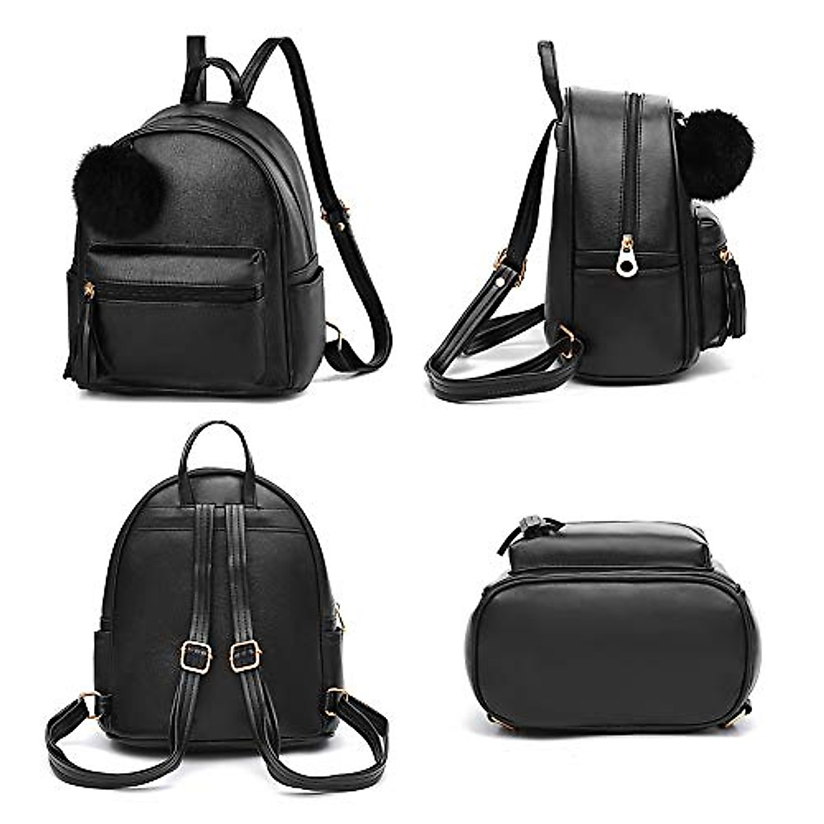 IHAYNER Mini Backpack Purse for Girls Teens Women Purses PU Leather Pom Backpack Shoulder Bag with Charm Tassel