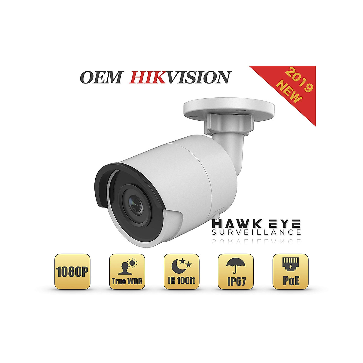 2MP PoE Security IP Camera - Compatible with Hikvision DS-2CD2023G0-I Bullet,Indoor and Outdoor,Weather Proof,IR Night Vision, 4mm Lens, English Version, Firmware Upgradable