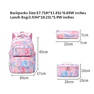 Star-Print School Backpack Set with Lunch Kits Bookbag for Teenager Girls 3pcs Gradient SchoolBag for Primary Student