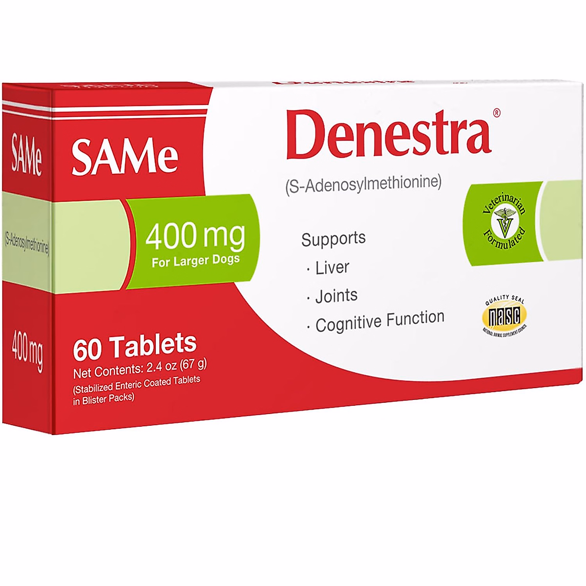 Denestra - Same for Dogs - S-Adenosyl-L-Methionine - Liver, Joint and Cognitive Support for Large Dogs - Vet Approved - 400 mg - 60 Tablets