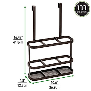 mDesign Steel Bathroom Over Cabinet Door Hair Tool Storage Organizer Accessory Basket Tray, Hang Holder for Hair Dryer, Straightener, Curling Iron, Styling Products, Carson Collection, Bronze