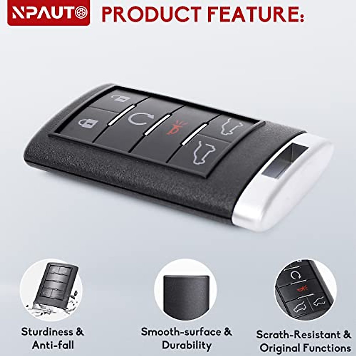 NPAUTO Key Fob Compatible with Caddilac Escalade ESV EXT 2007 2008 2009 2010 2012 2013 2014 - Keyless Entry Remote Control Start Car Key Fobs Replacement Part (OUC6000066, 6 Buttons, 1pcs)