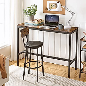 HOOBRO Bar Stools with Backrest, Set of 2 Bar Chairs, Counter Stools with PU Upholstery, Breakfast Stools with Footrest, for Kitchen, Living Room, Bar, Rustic Brown and Black BF31BY01