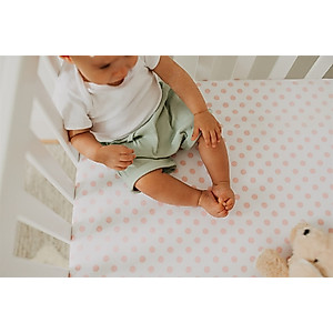 NODNAL CO. Pink Fitted Crib Sheet for Baby Mattress - Jersey Knit Cotton for Girl Nursery Bedding - Chevron, Polka Dot, and Stripe Crib/Toddler Sheets (Polka Dot)