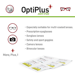 OptiPlus Anti Fog Pre-Moistened Cleaning Wipes for Glasses, Screens, Lenses - Quick-Dry, Scratch-Free, 100 Count