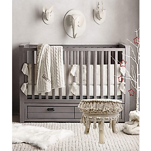 LR Home Ivory Textured and Fringed Bohemian Stool