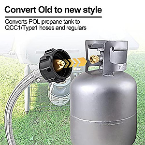 Shirbly Stainless Steel Propane Adapter Hose, 1Lb to 20Lb Propane Conversion for QCC1/Type1 LP Tank, Propane Adapter Hose for Buddy Heaters, Weber Q Grill, Coleman Grill, Camp Stove (10 Feet)