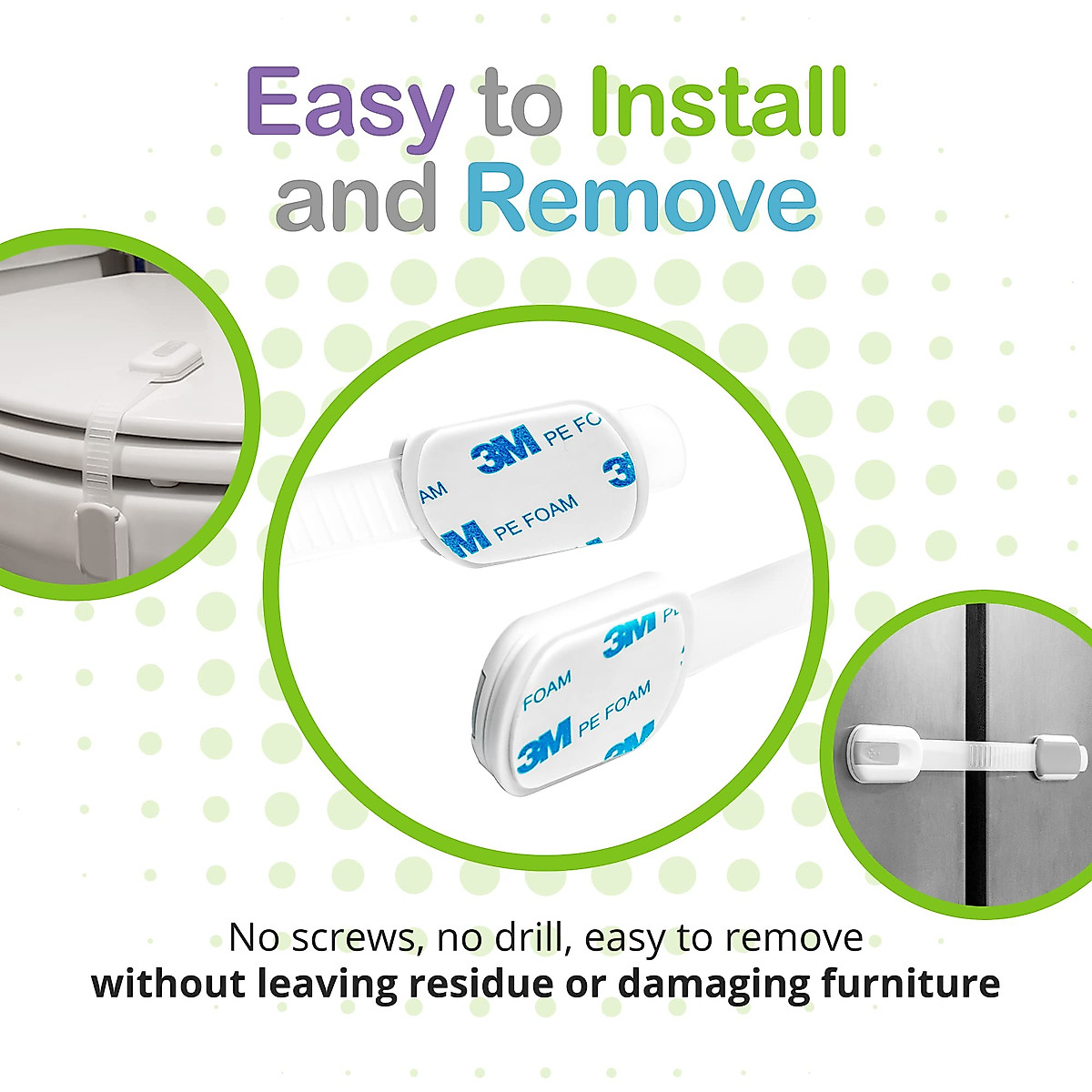 Adjustable & Reusable Child Safety Cabinet Locks & Latches, Baby Proofing Door Window, Cabinet, Toilet, & Refrigerator Lock, Child Safety Strap Locks with Adhesive Pads, Pack of 2, Silver - Wonderkid