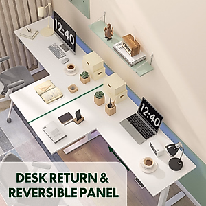SANODESK 71-Inch Large Dual Motor L-Shaped Electric Height Adjustable Standing Desk - Reversible Panel - White Top/White Frame - Ideal for Gaming, Home Office or Computer Workstation