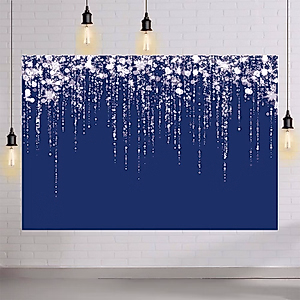 AIBIIN 7x5ft Navy Blue Glitter Backdrop Birthday Party Decorations Silver Sequins Dots Photography Background Wedding Bridal Shower Party Decor for Women Photo Shoot Props Cake Table Banner