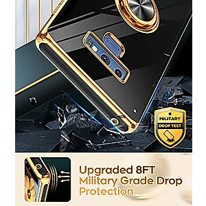 LeYi for Samsung Galaxy Note 9 Phone Case with Ring Kickstand [360° Rotatable Ring Holder Magnetic Kickstand] Plating Rose Gold Edge Protective Phone Cases Cover for Women Girls,Black