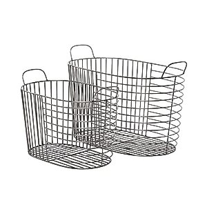 CosmoLiving by Cosmopolitan Metal Round Storage Basket with Handles, Set of 2 21", 17"W, Dark Gray