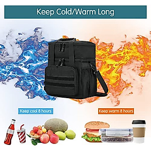 HSHRICH Tactical Lunch Box for Men, Double Deck Expandable Insulated Lunch Bag, Durable Waterproof Leakproof Cooler Bag for Adults Work, Outdoor, Picnic, Camping, 15L, Black