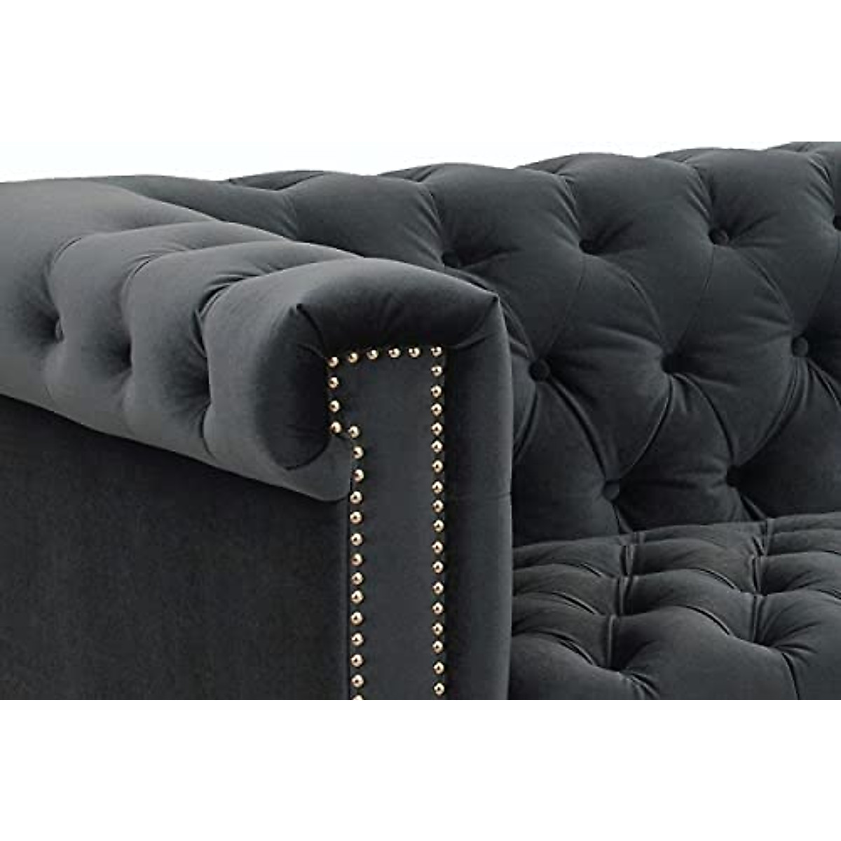 Iconic Home Gold/Grey Bea Velvet with Nail head Trim Tone Metal Sofa