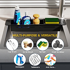 NiHome 17.5’’x15.3’’ Roll Up Dish Drying Rack with Side Utensil Holder Tray Over Sink Detachable Foldable Collapsible Stainless Steel Multipurpose Kitchen Drainer (Black)