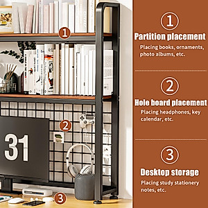 HUATOL Desktop Bookshelf for Computer Desk, 2-Tier Multipurpose Wood Countertop Bookshelf, Multipurpose Freestanding Storage Rack Display Shelf for Office, Home Decor, Kitchen, Brown