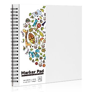 135lb/200gsm Marker Paper Pad, 8.3×8.9in Double Sided Bleedproof Sketch Pad, 30 Sheets Art Paper Spiral Sketchbook, Smooth Alcohol Marker Paper Painting Coloring Paper for DIY, Christmas Gifts