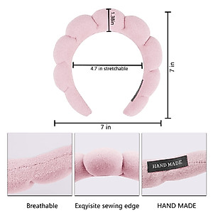 Spa Makeup Headband for Washing Face, Sponge Skincare Face Wash headbands for Women Girls - Bubble Soft Terry Towel Cloth Hair Band for Skincare Makeup Removal, Puffy Non Slip Thick Headwear(Pink)