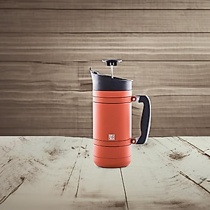 BruTrek BaseCamp Coffee Press - Double Wall Insulated Stainless Steel - Bru-Stop Technology, No Grounds in Coffee, No Spill Lid (Red Rock, 48 fl.oz)