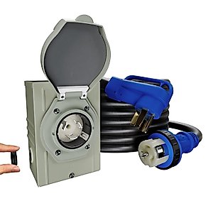 50AMP 15Feet Generator Cord with Pre-drilled Power Inlet Box, 50 Amp 4 Prong, 125V/250V NEMA 14-50P Male to SS2-50R, STW 6/3+8/1 AWG Twist Locking with Inlet Box for Generator to House, UL&ETL Listed