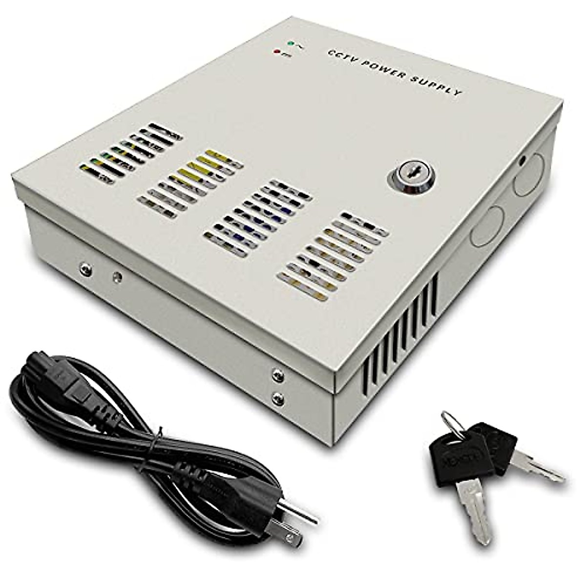 WEILAILIFE CCTV Power Supply Box, 9 Channel 12V 5A DC Distributed Power Supply Box, AC Plug Cord & Key Lock, Output AC to DC for Security Camera System, DVRs, IP Cameras, CCTV Cameras