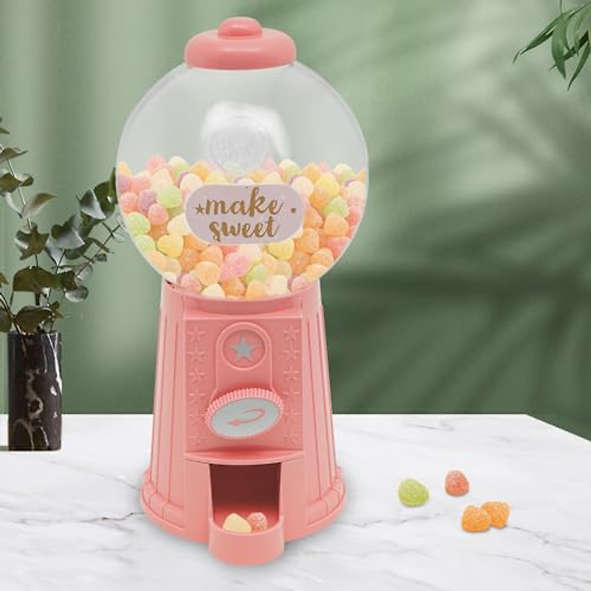 Candy Dispenser,Manual Mini Candy Machine Dispense,Freestanding Ball Bulk Vending Machine,Classic Bubble Capsule Toys Candy Dispenser,for Home,Retail Store,Amusement Park,Shopping Mall(Pink)