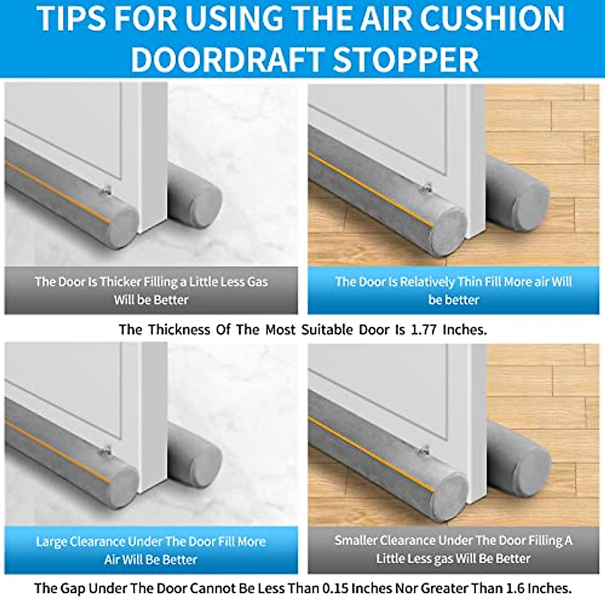 PearlLives Door Draft Stopper for Bottom of Door Air Cushion Bottom Door Seal Under Door Draft Blocker Door Sweep Dust and Noise Blocker (Grey, 30-32INCH)