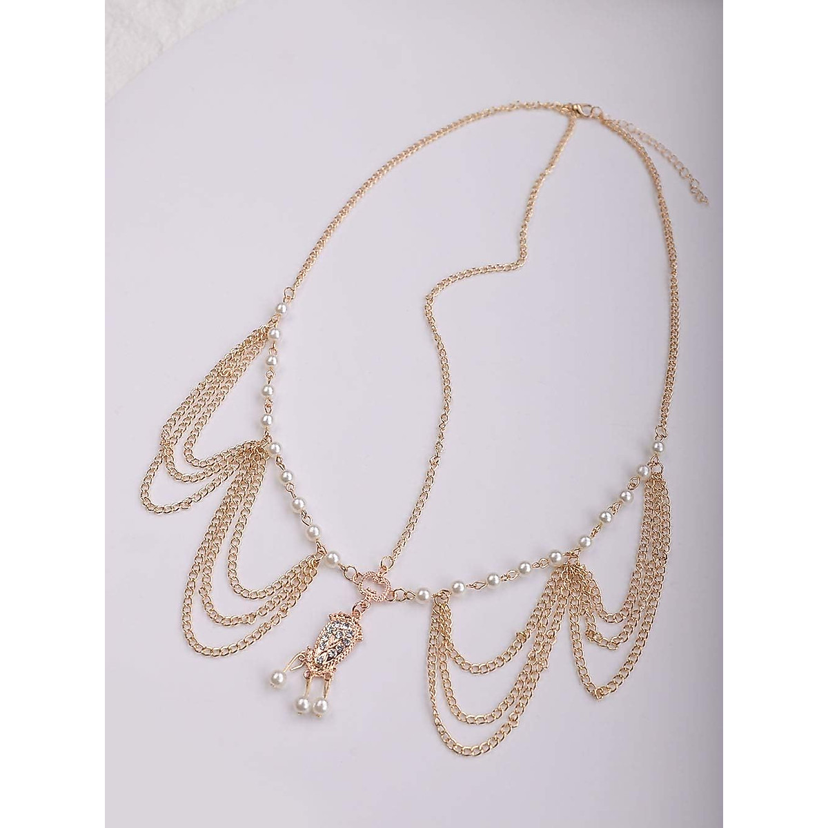 Chargances Women Head Chain Gold-tone Rhinestone Crystal Bridal Head Chain Wedding Hair Accessorie Indian Costume Jewelry Egyptian Headband Belly Dance or 1920s Fashion Style Party Headpiece for Women