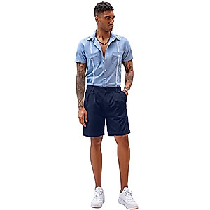 COOFANDY Men’s Linen Flat Front Shorts Casual Classic Fit 7" Summer Beach Shorts with Elastic Waist and Pockets, Navy Blue, XX-Large