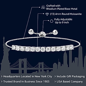 Gem Stone King Moissanite Tennis Bracelet For Women Bridal Wedding Fashion with Box Chain and Slider (3.00 Cttw, Round 4MM, Fully Adjustable Up to 9 Inch)