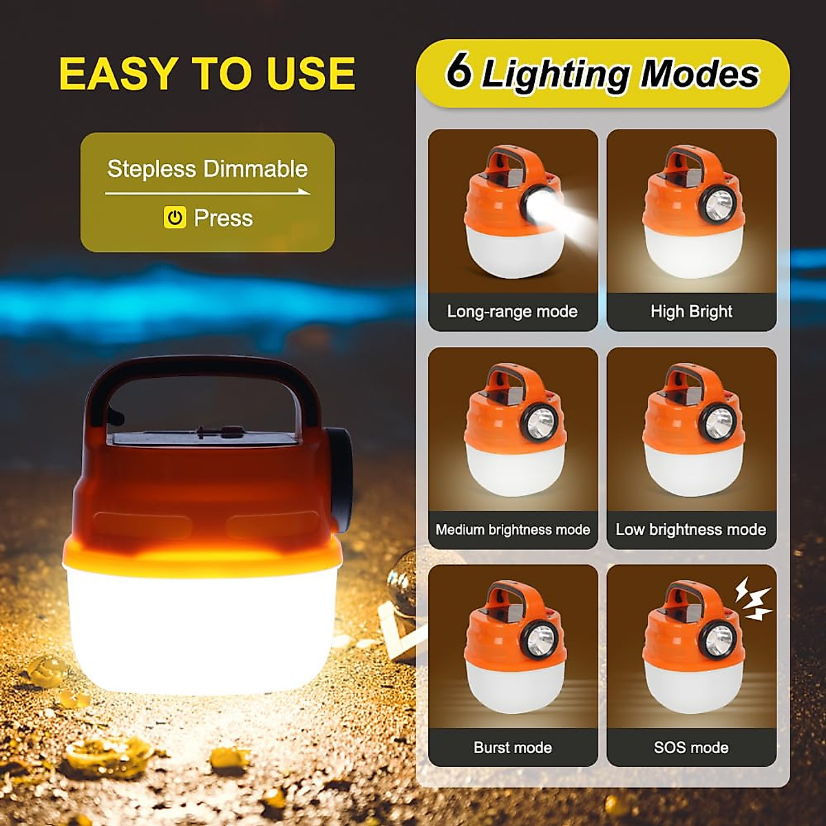 Camping Lights,Solar Powered&USB Charging Camping Tent Lantern,Power Outages, Home, Hiking, Water-Resistant, Black,Emergency Hanging Light for Hurricane (style1)