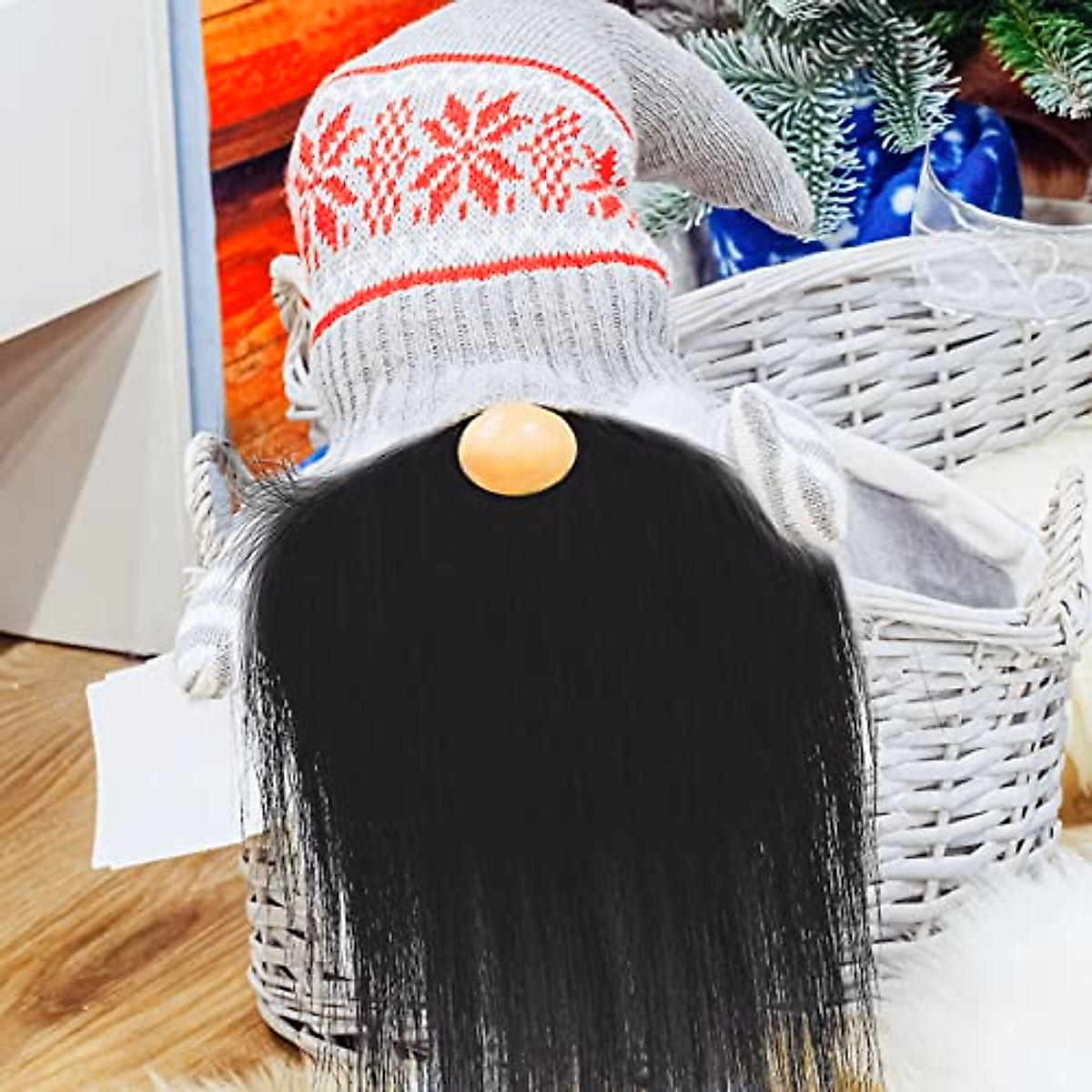 Juinte 12 Pcs Gnome Beards for Crafting Faux Fur Fabric Precut Gnomes Beards Handmade Dwarf Beard 20 Pcs Unfinished Wooden Balls for Xmas Decor